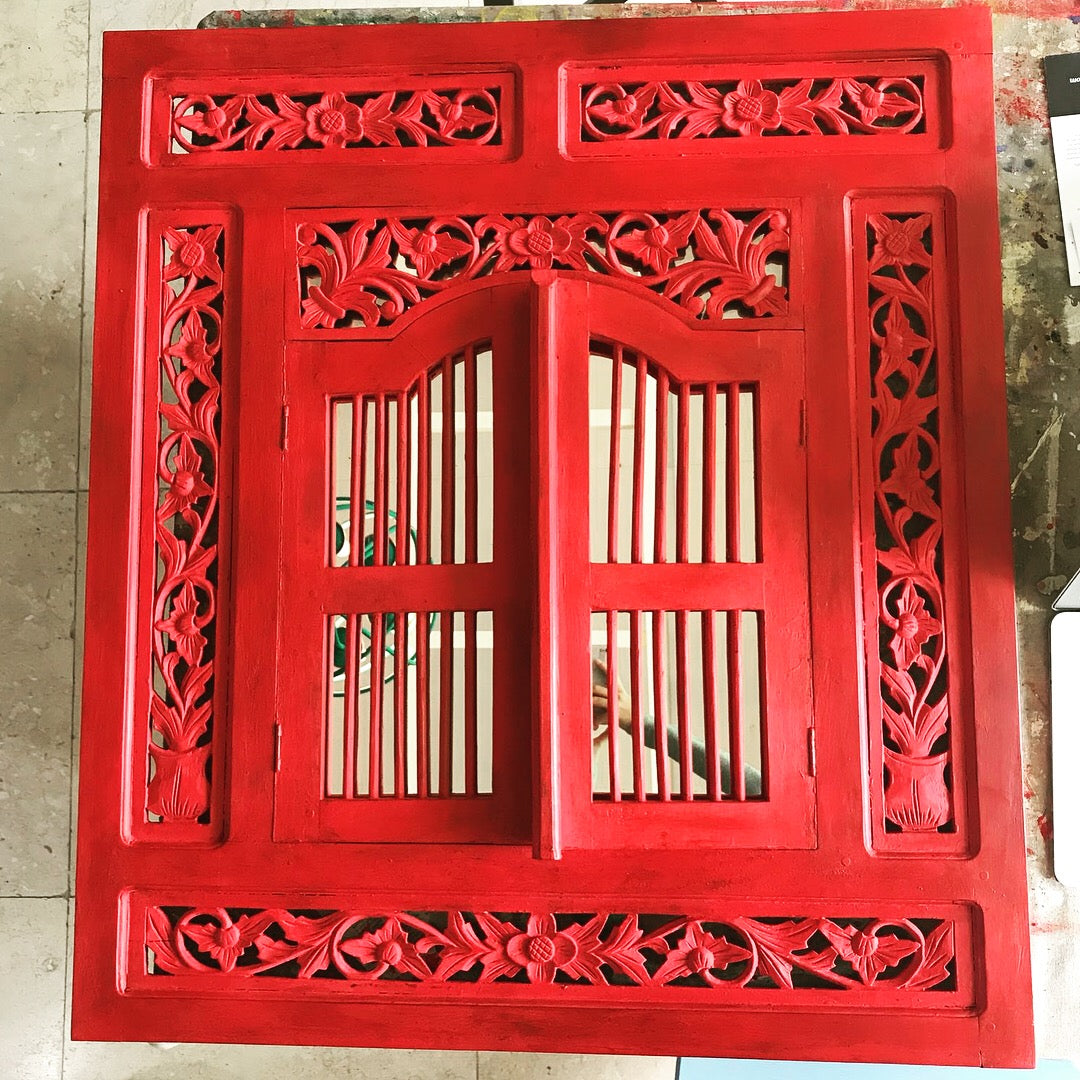 Red Balinese Window Mirror – Big Blue Trunk